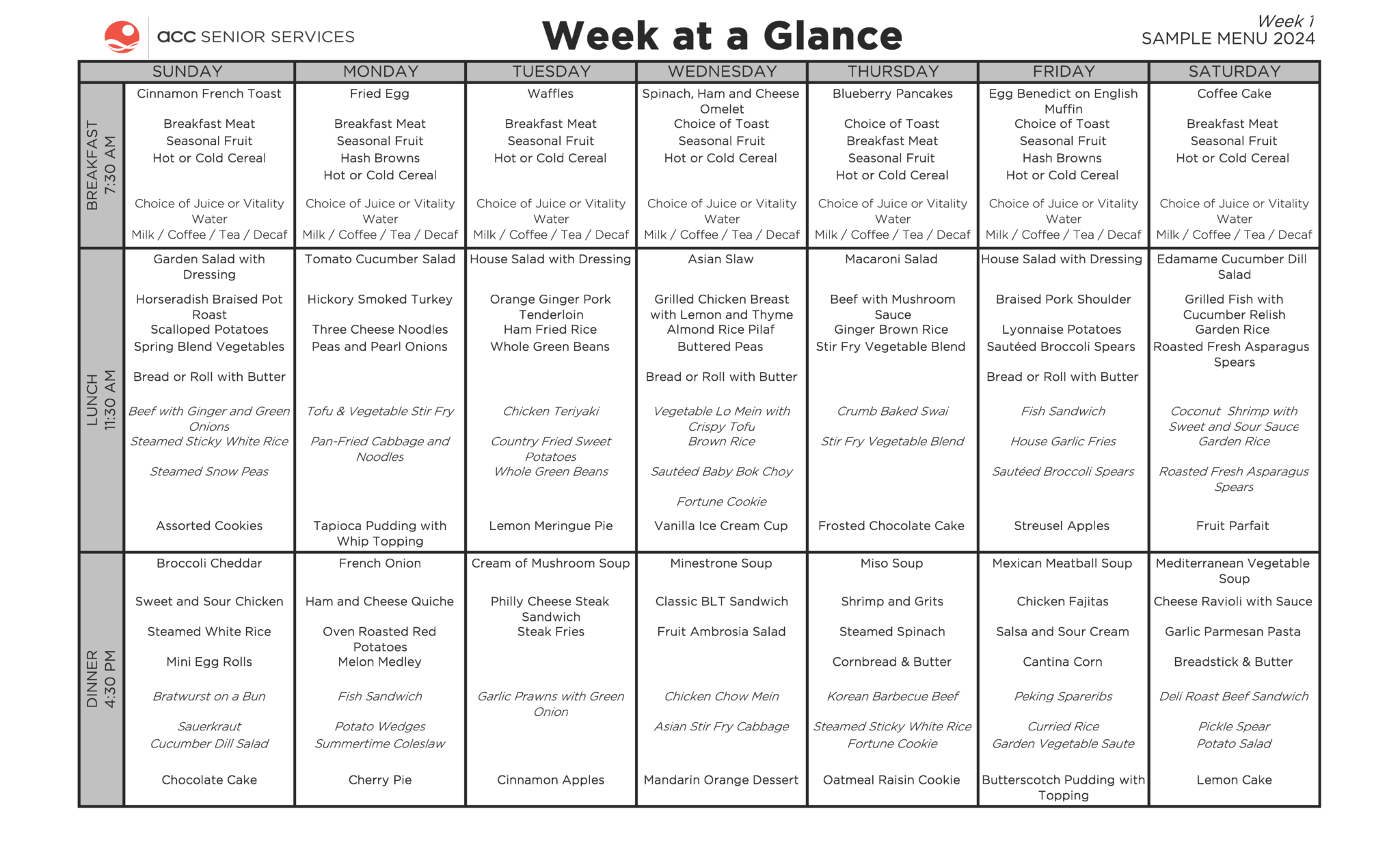 Culinary Services - ACC Senior Services